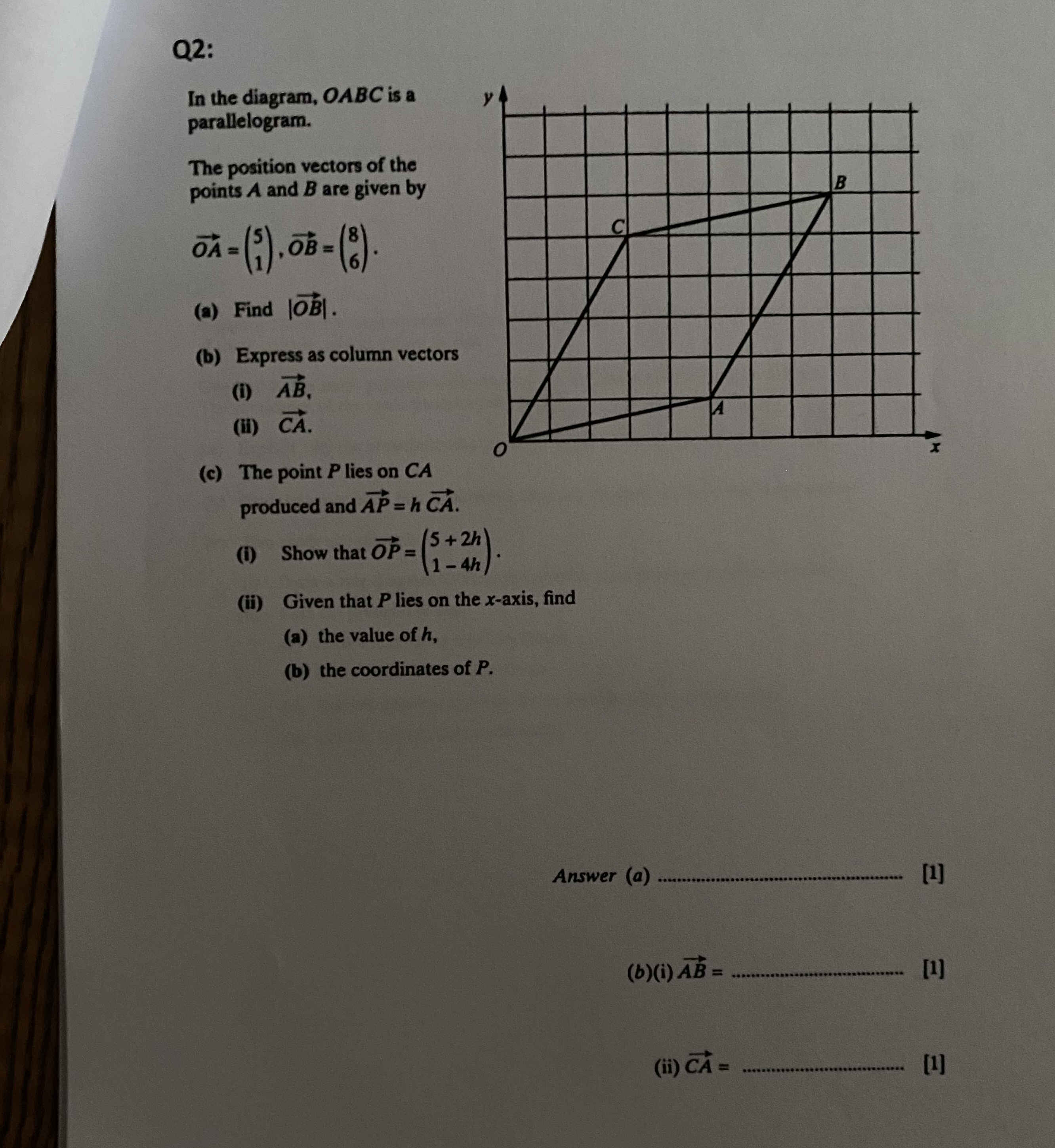 Q2: In the diagram, OABC is a parallelogram. | StudyX