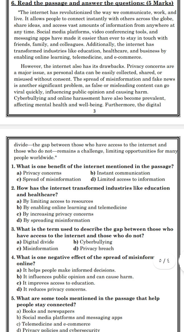 6. Read the passage and answer the | StudyX