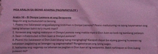 MGA ARALIN SA IBONG ADARNA (PAGPAPATULOY) | StudyX