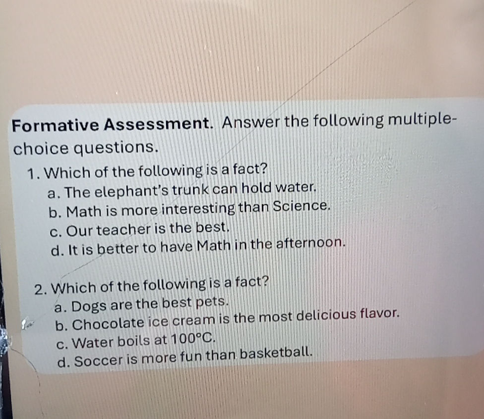 Formative Assessment. Answer the following | StudyX
