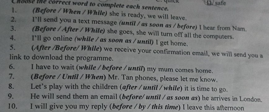 Choose the correct word to complete each | StudyX