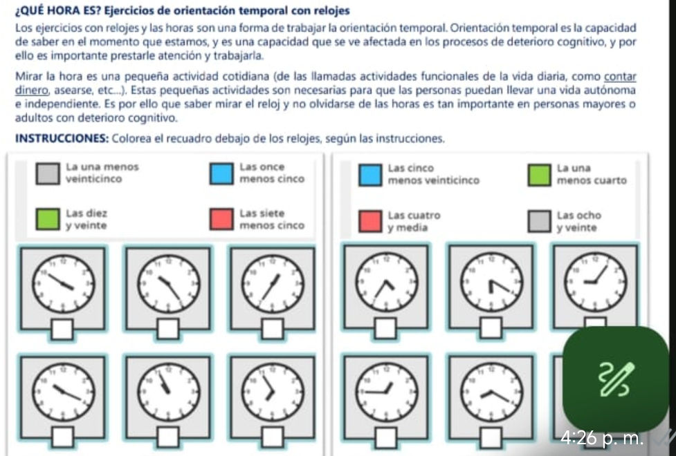 ¿QUÉ HORA ES? Ejercicios de orientación | StudyX