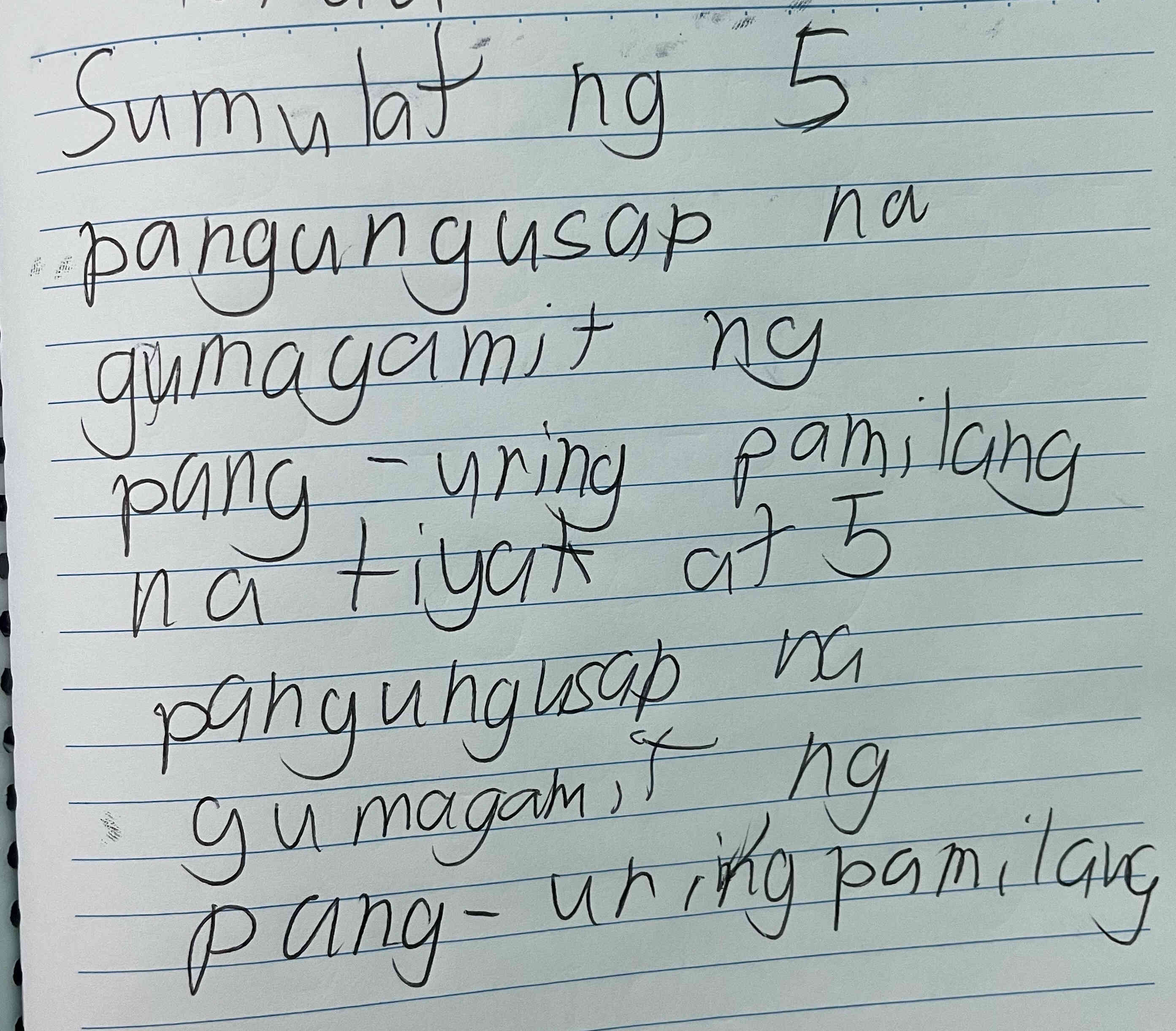 Sumulat ng 5 pangungusap na gumagamit ng | StudyX