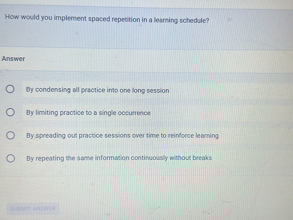 How would you implement spaced repetition in | StudyX