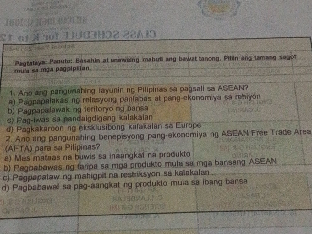 Pagtataya: Panuto: Basahin at unawaing | StudyX