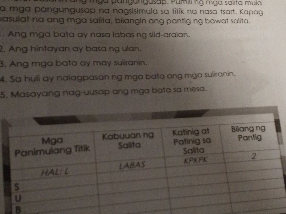 Pumili ng mga salita mula sa mga pangungusap | StudyX