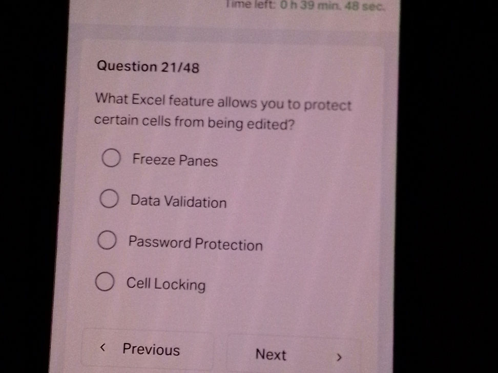 What Excel feature allows you to protect | StudyX