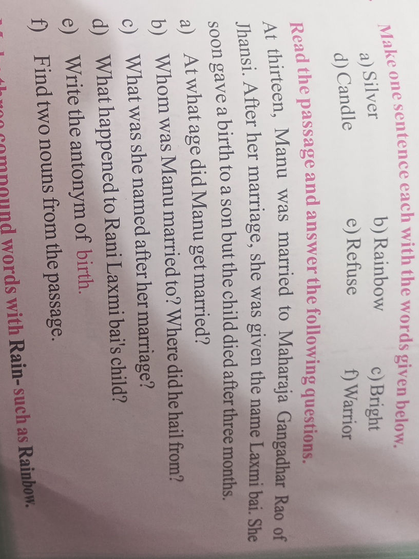 Make one sentence each with the words given | StudyX