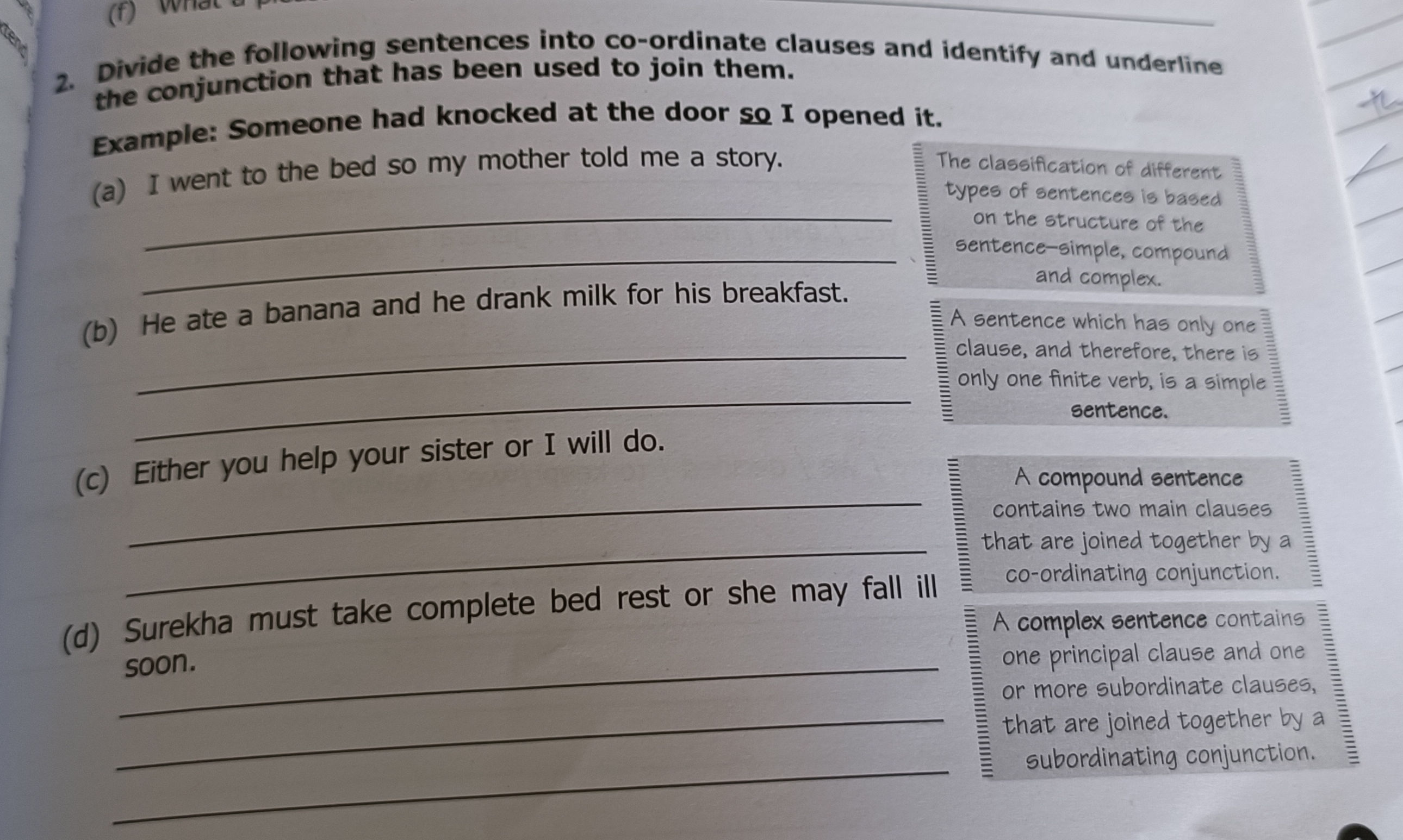 2. Divide the following sentences into | StudyX