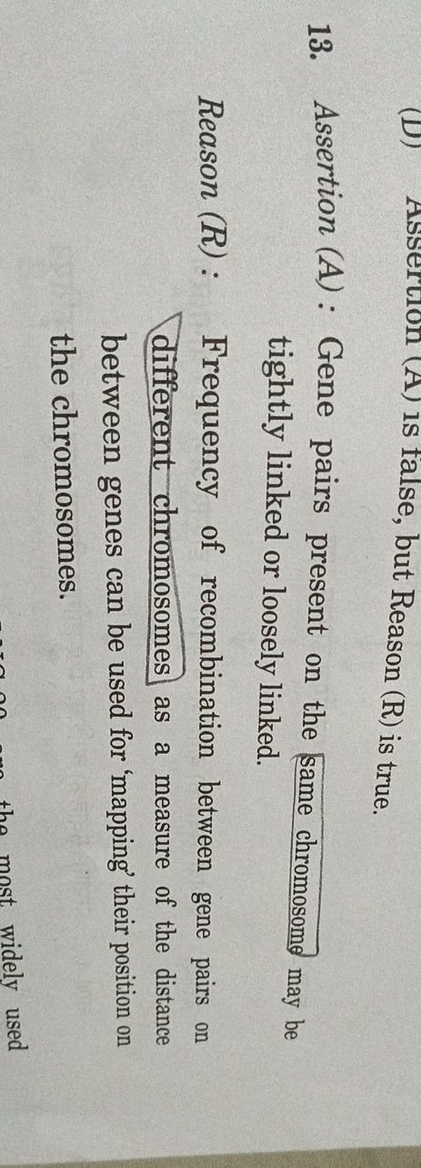 13. Assertion (A): Gene pairs present on the | StudyX