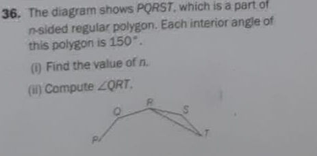 36. The diagram shows PQRST, which is a part | StudyX