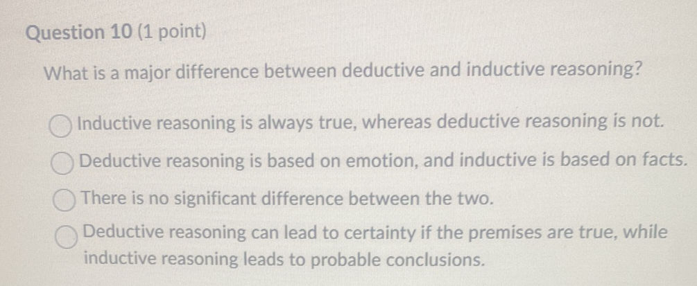 What is a major difference between deductive | StudyX