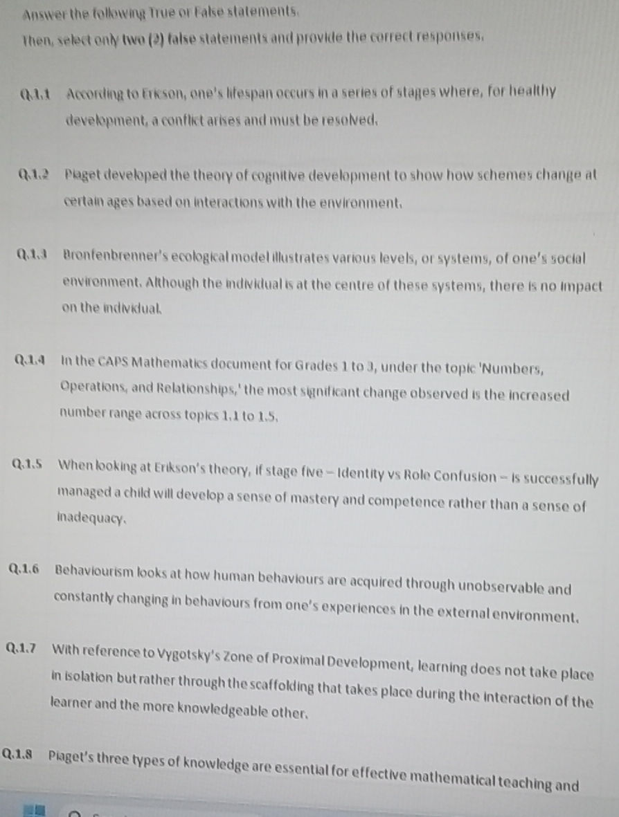 Answer the following True or False | StudyX