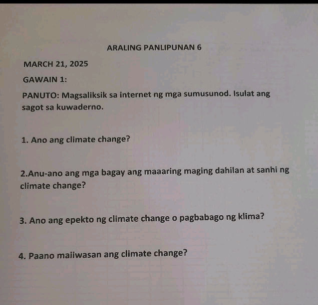 1. Ano ang climate change? 2. Anu-ano ang | StudyX