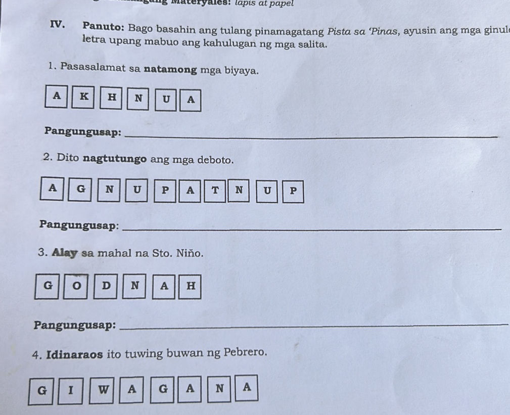 IV. Panuto: Bago basahin ang tulang | StudyX