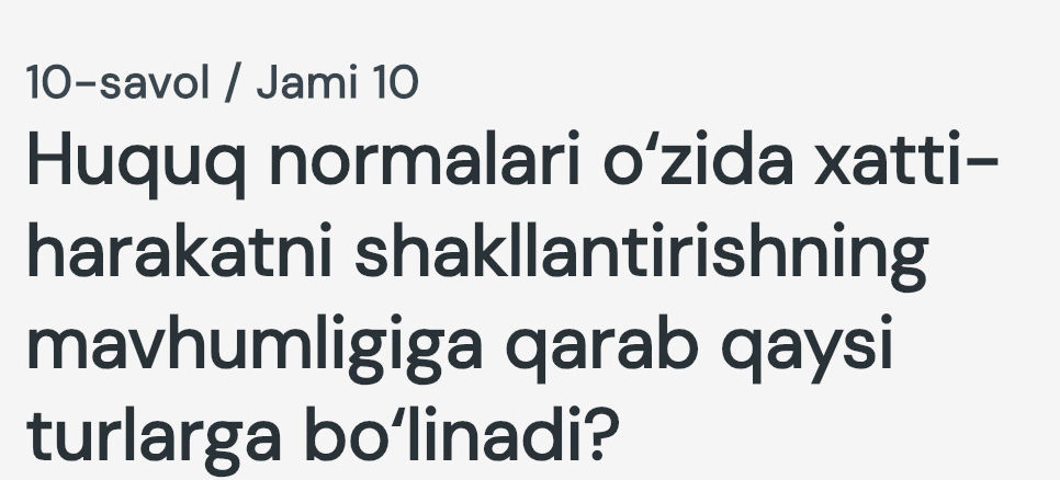 10-savol / Jami 10 Huquq normalari o'zida | StudyX