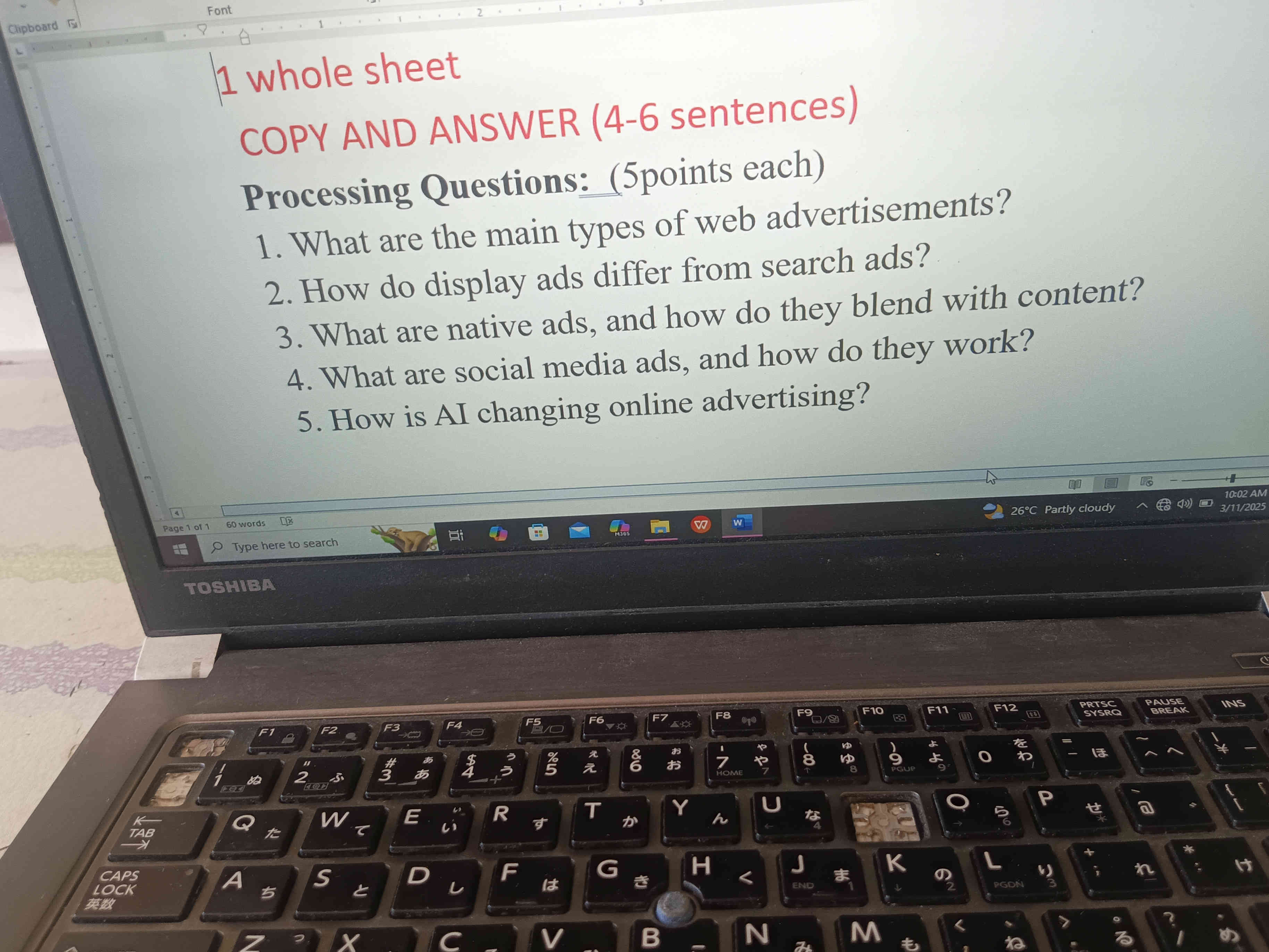 Processing Questions: (5points each) 1. | StudyX