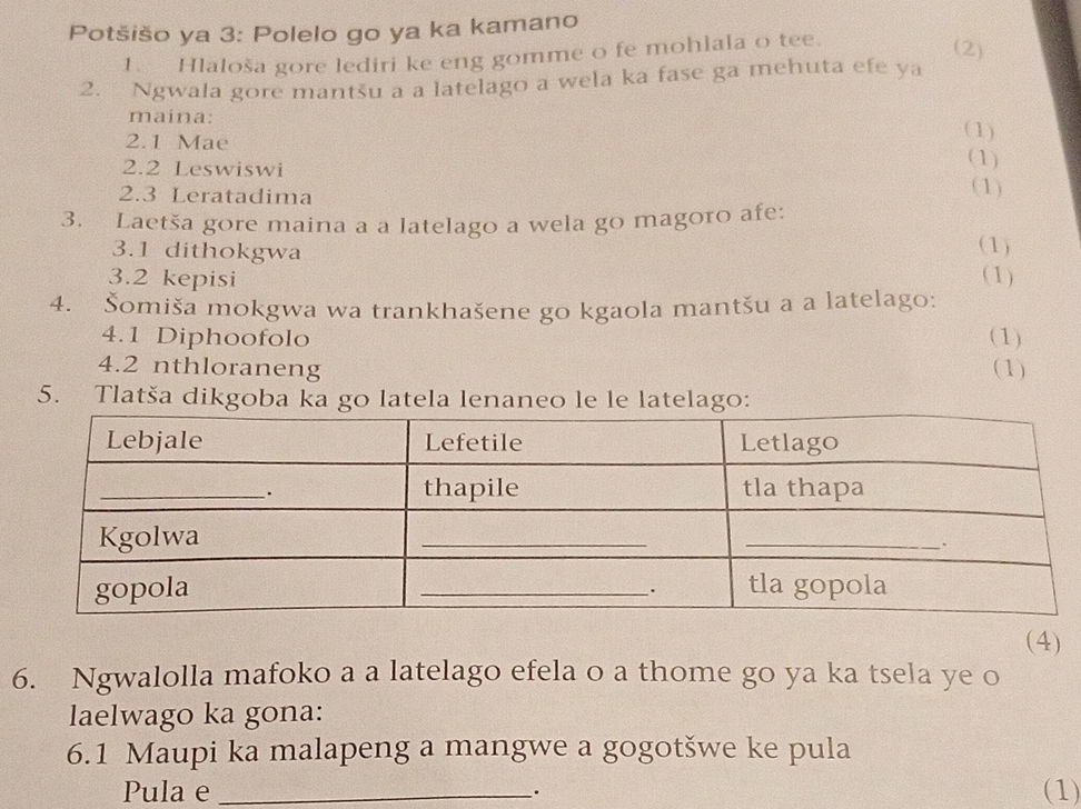 Potšišo ya 3: Polelo go ya ka kamano 1.
