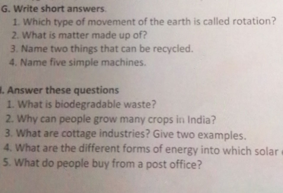 G. Write short answers. 1. Which type of | StudyX
