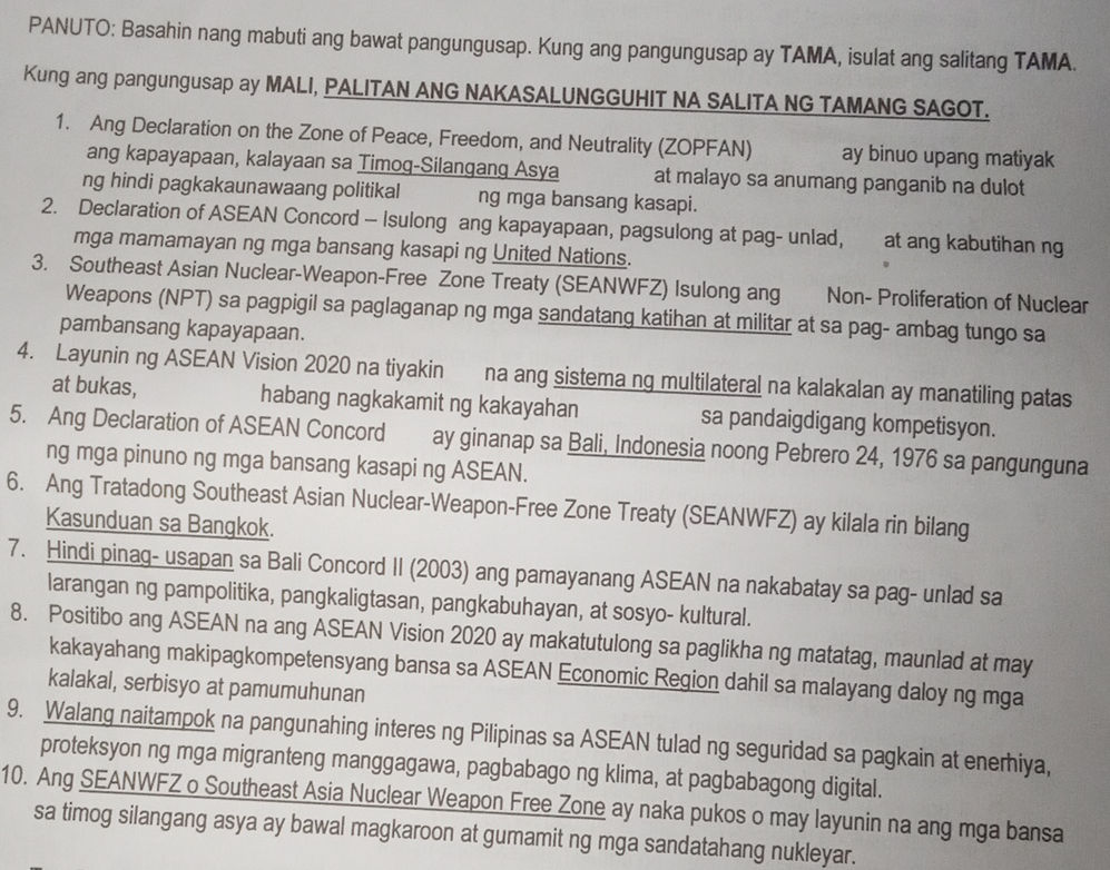 PANUTO: Basahin nang mabuti ang bawat | StudyX