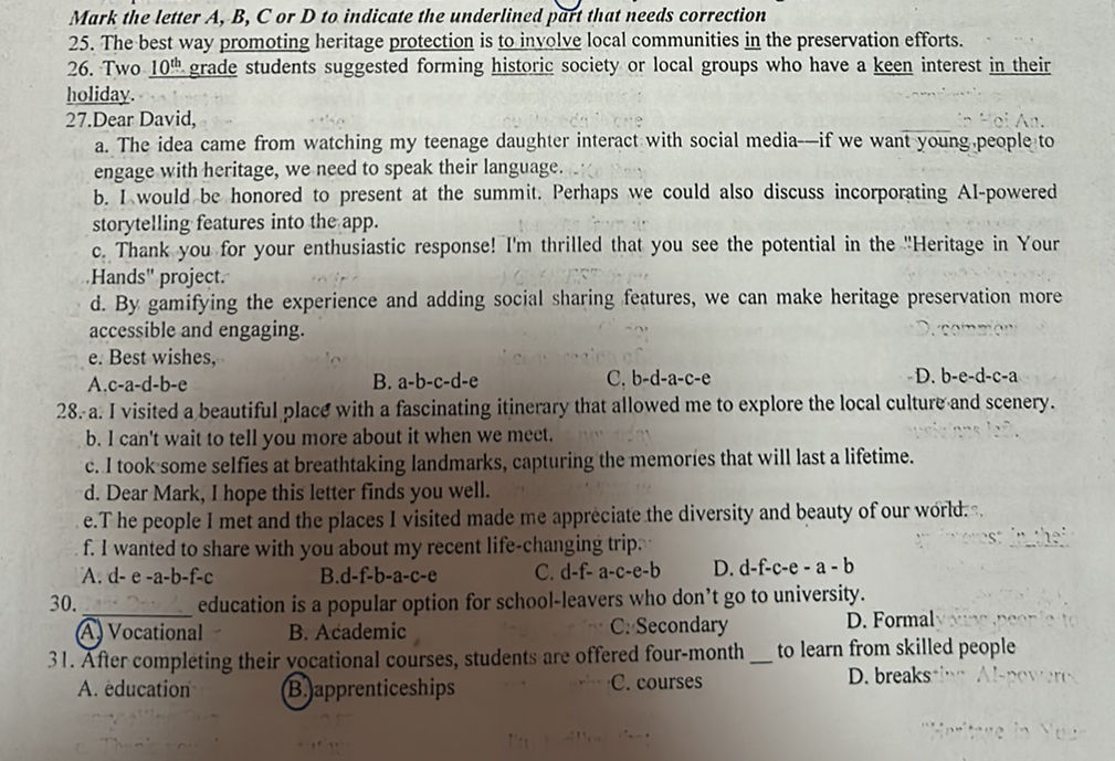 Mark the letter A, B, C or D to indicate the | StudyX