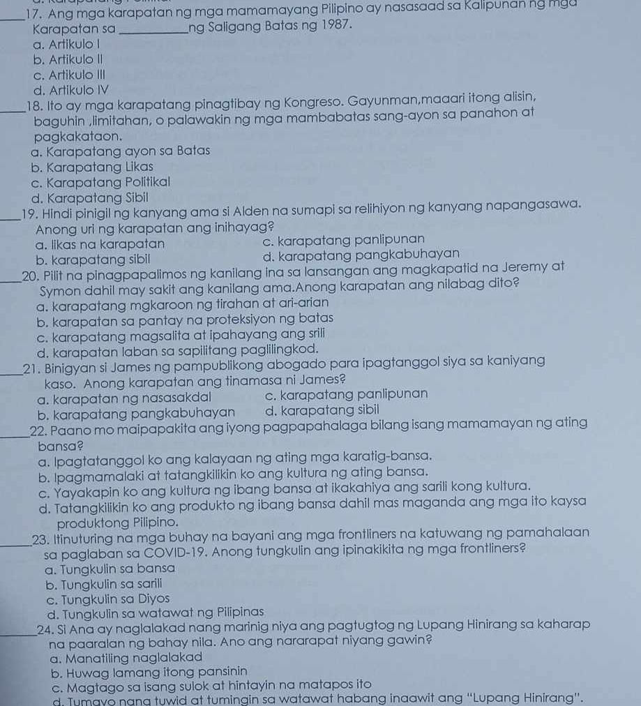 17. Ang mga karapatan ng mga mamamayang | StudyX