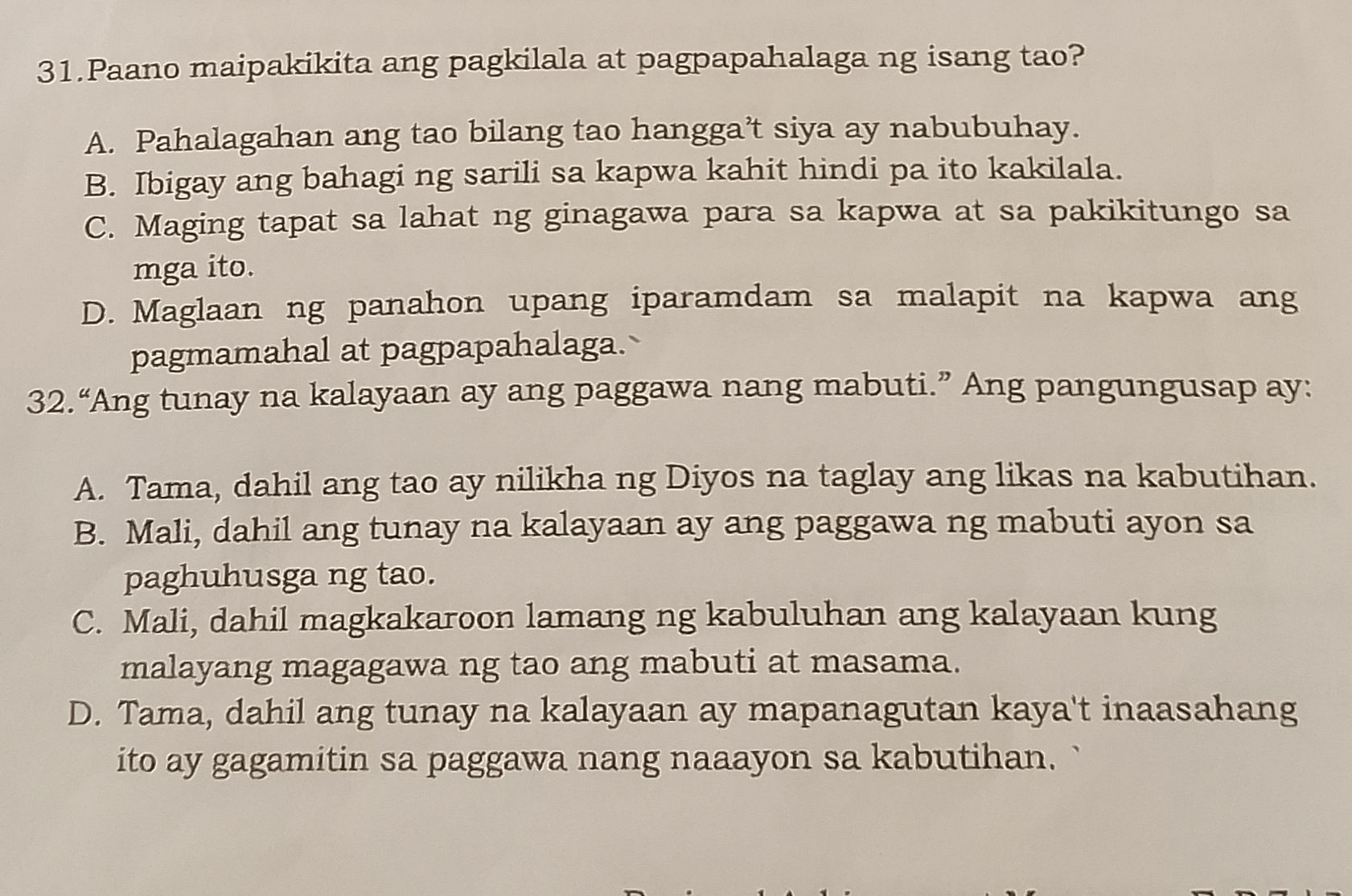 31. Paano maipakikita ang pagkilala at | StudyX