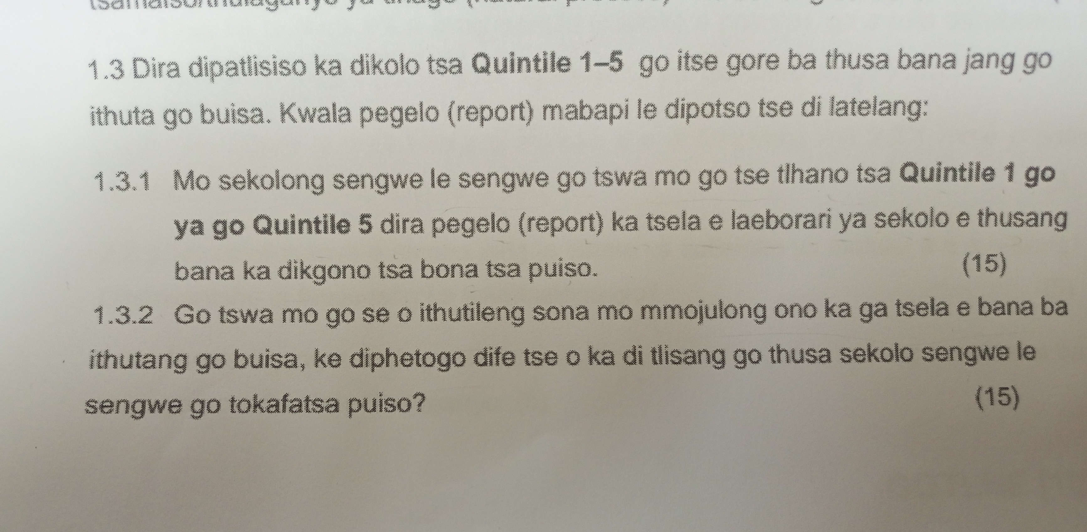 1.3 Dira dipatlisiso ka dikolo tsa Quintile | StudyX