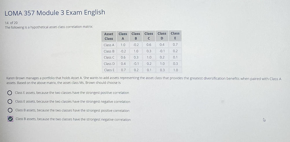 The following is a hypothetical asset-class | StudyX