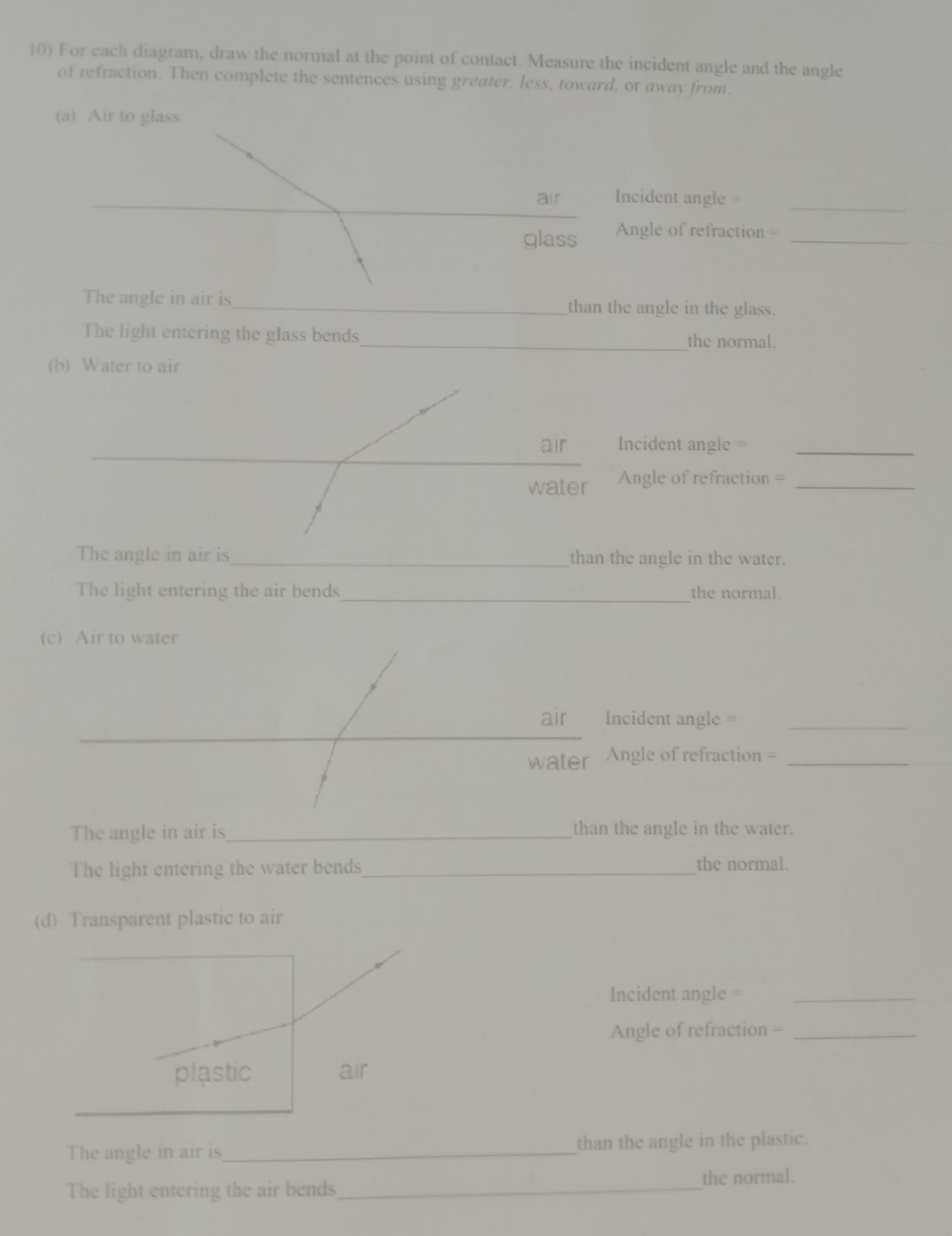 10) For each diagram, draw the normal at the | StudyX