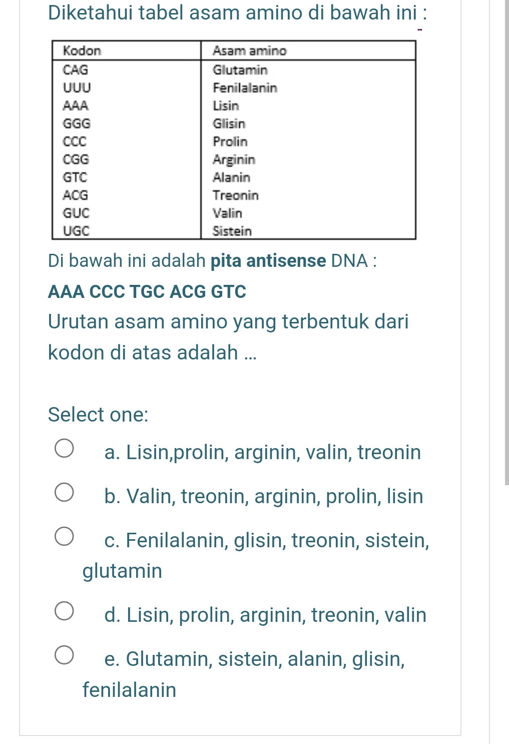 Diketahui tabel asam amino di bawah ini : | | StudyX