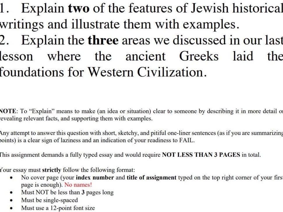 1. Explain two of the features of Jewish | StudyX