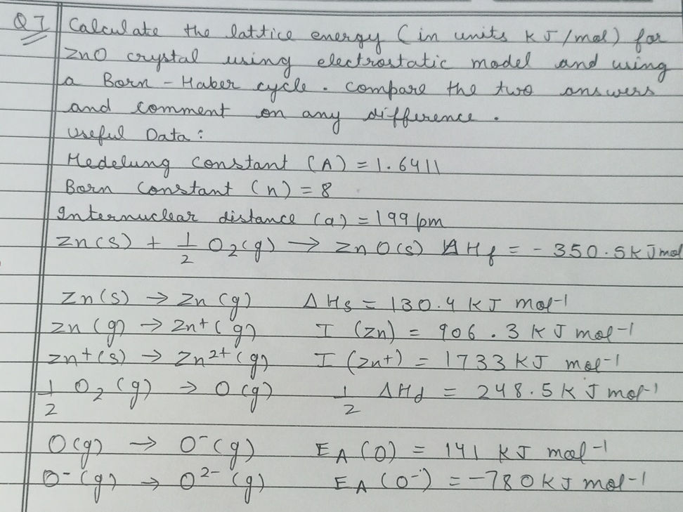 Q7 Calculate the lattice energy (in units | StudyX