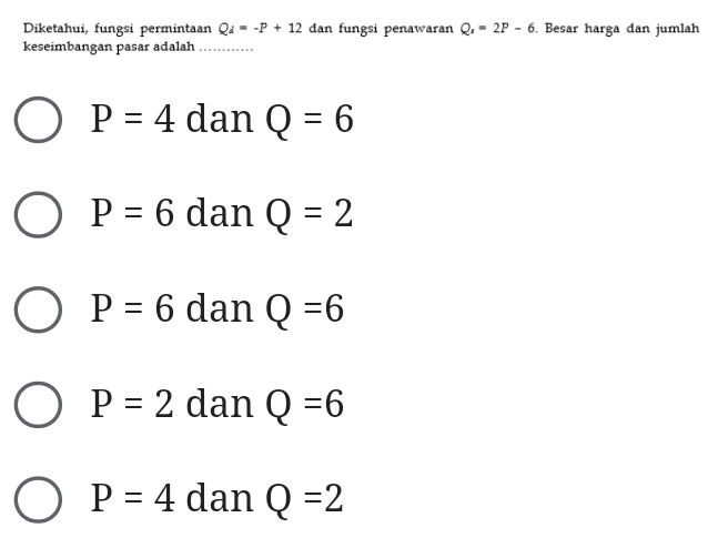 Diketahui, fungsi permintaan $Q_d = -P + 12$ | StudyX