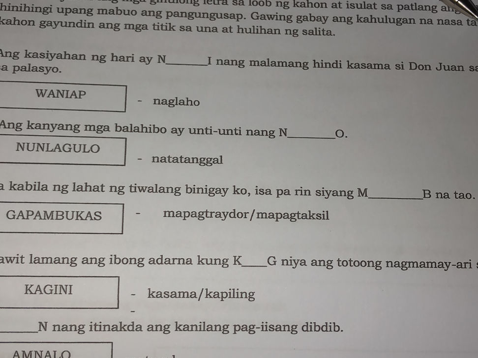 Ang kasiyahan ng hari ay N ____ I nang | StudyX