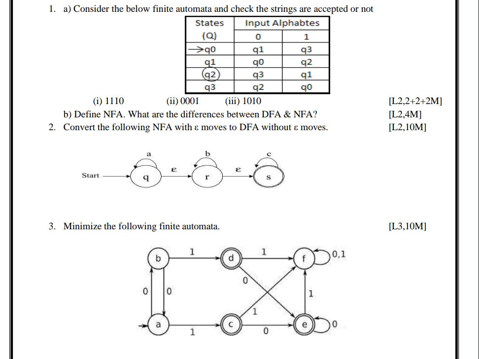 1. a) Consider the below finite automata and | StudyX