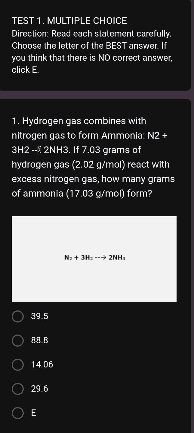 1. Hydrogen gas combines with nitrogen gas | StudyX
