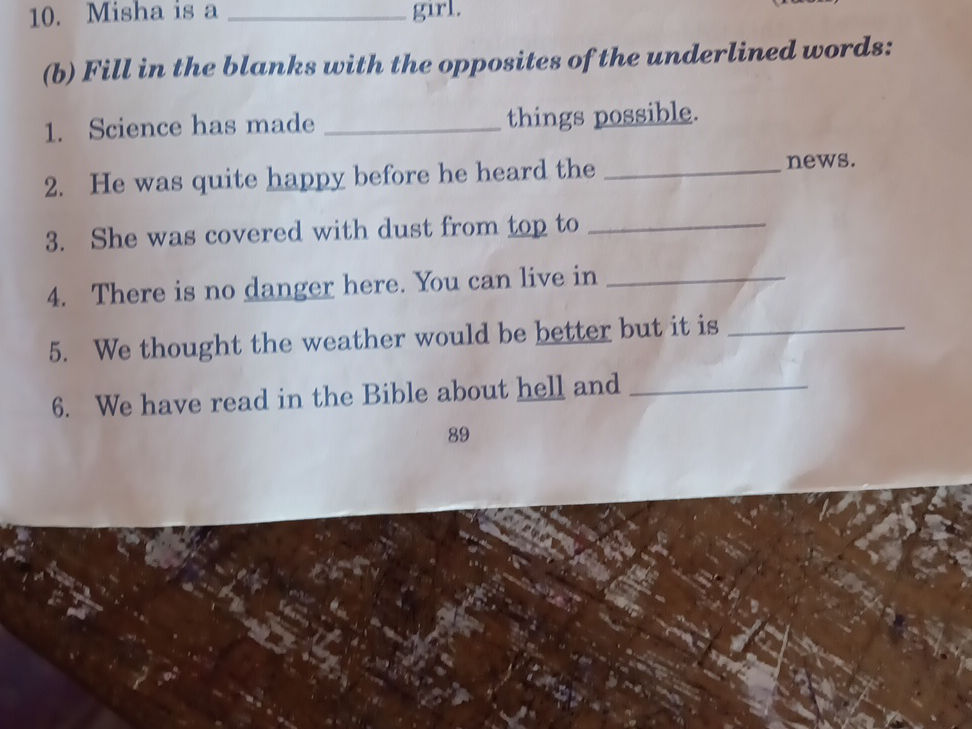 (b) Fill in the blanks with the opposites of | StudyX