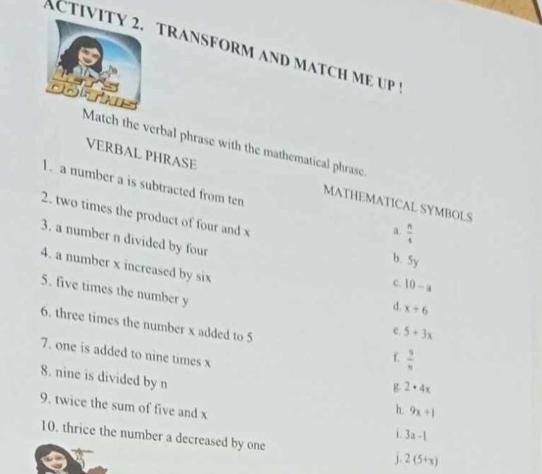 Match the verbal phrase with the | StudyX