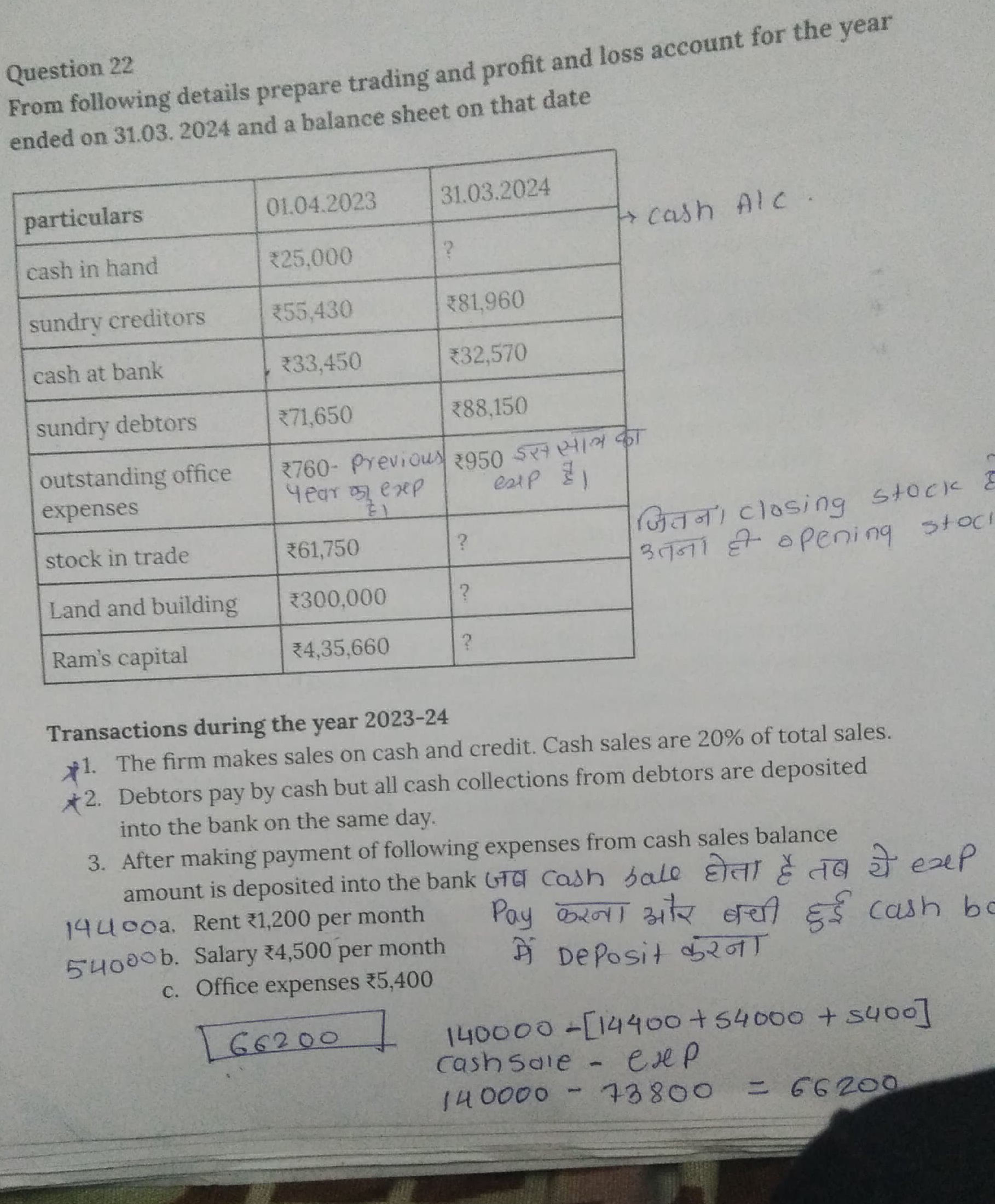 Question 22 From following details prepare | StudyX