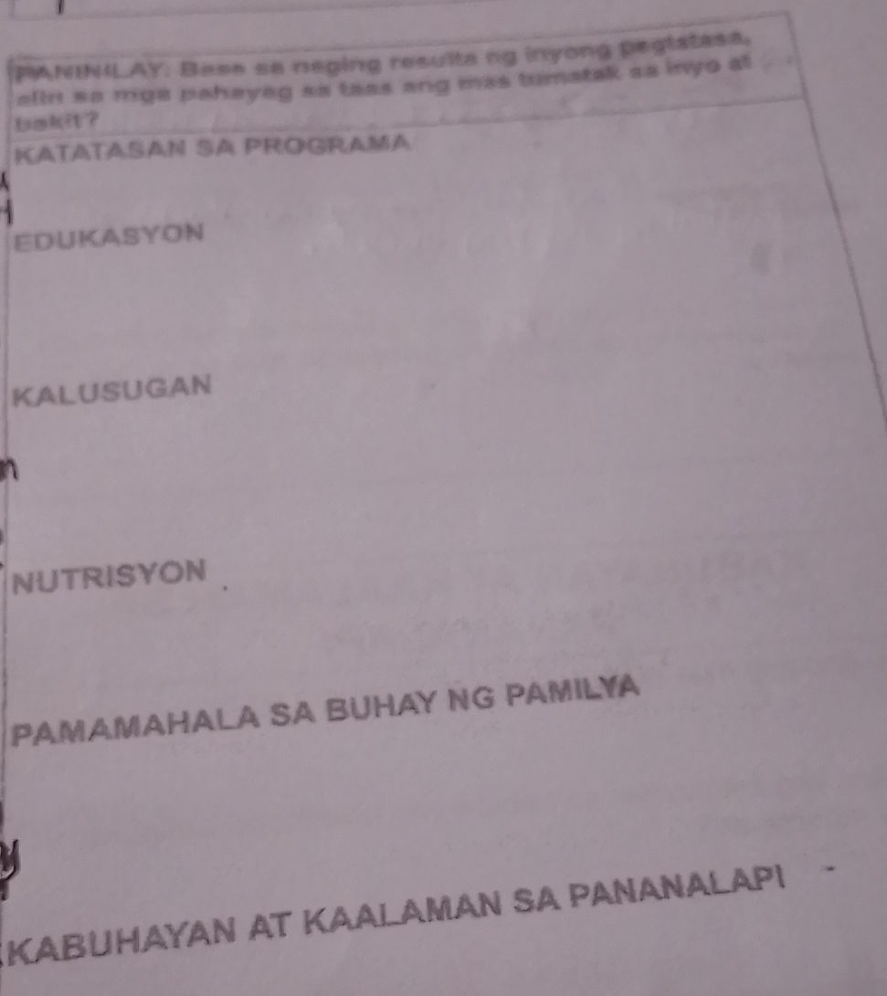 PANINILAY: Base sa naging resulta ng inyong | StudyX