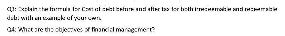 Q3: Explain the formula for Cost of debt