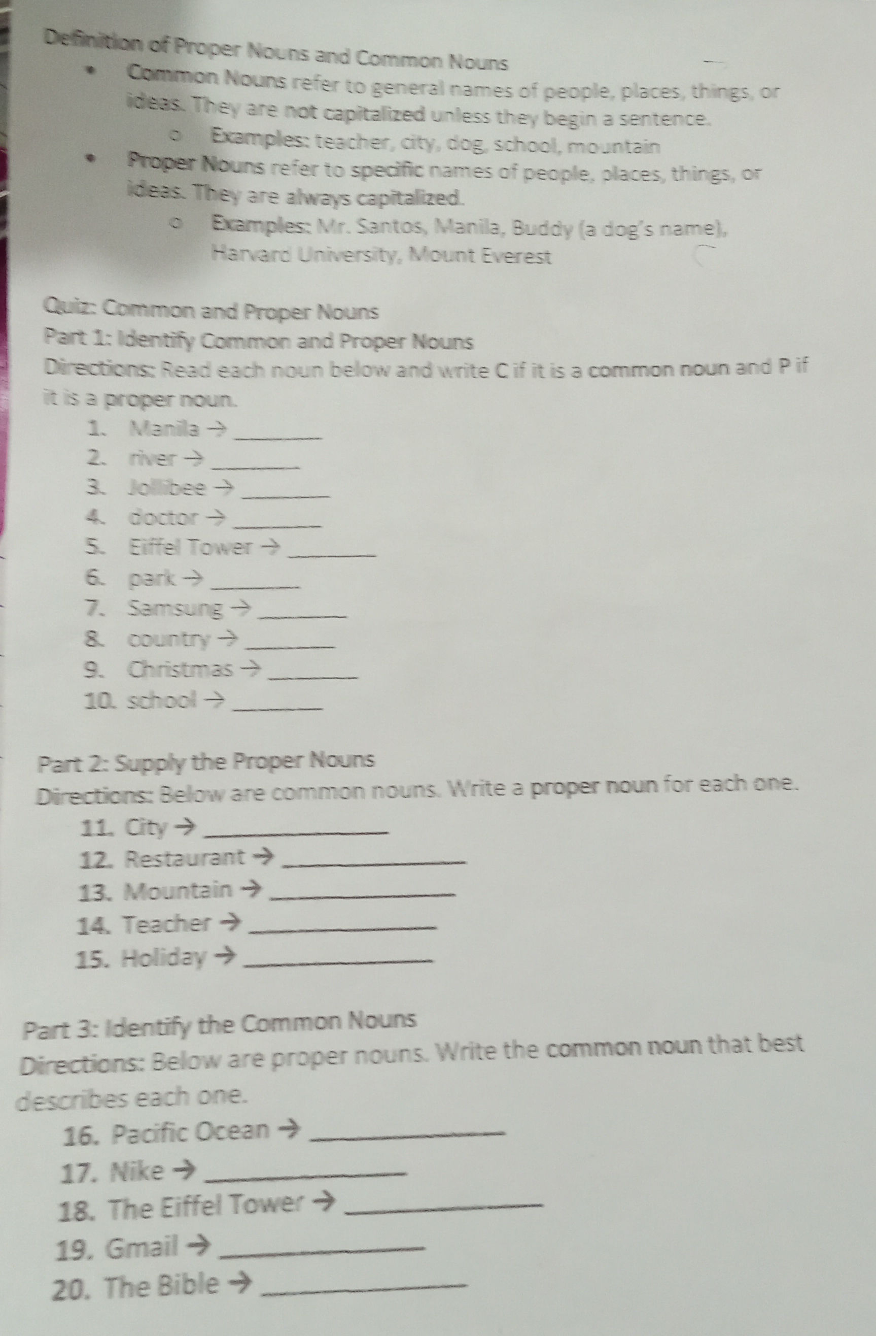 Quiz: Common and Proper Nouns Part 1: | StudyX