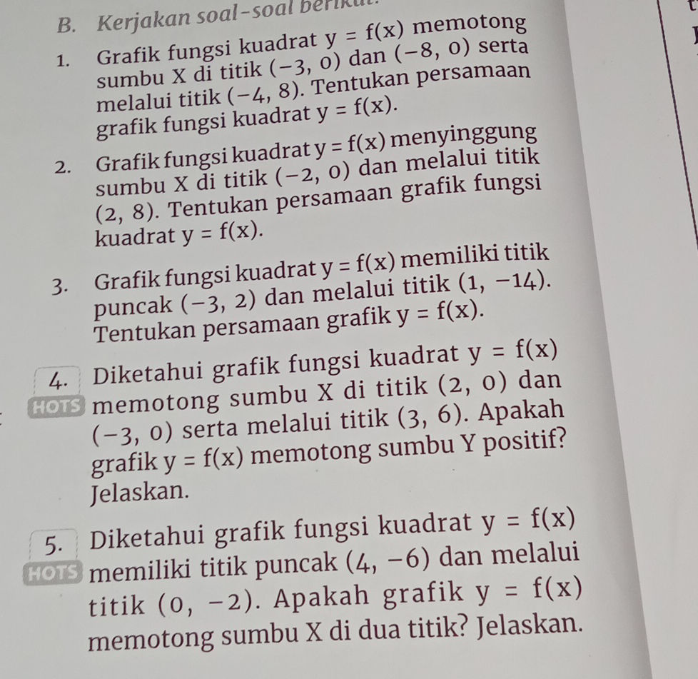 1. Grafik fungsi kuadrat $y = f(x)$ memotong | StudyX