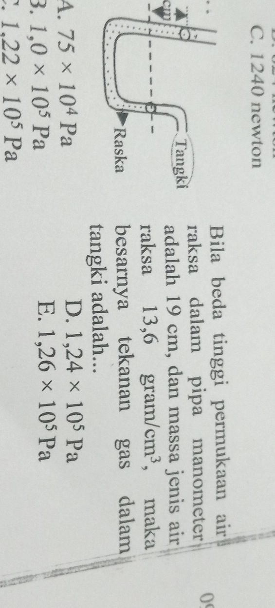 Bila beda tinggi permukaan air raksa dalam | StudyX