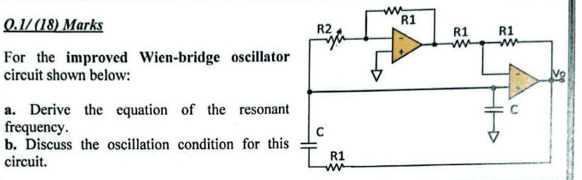 Q.1/(18) Marks For the improved Wien-bridge | StudyX