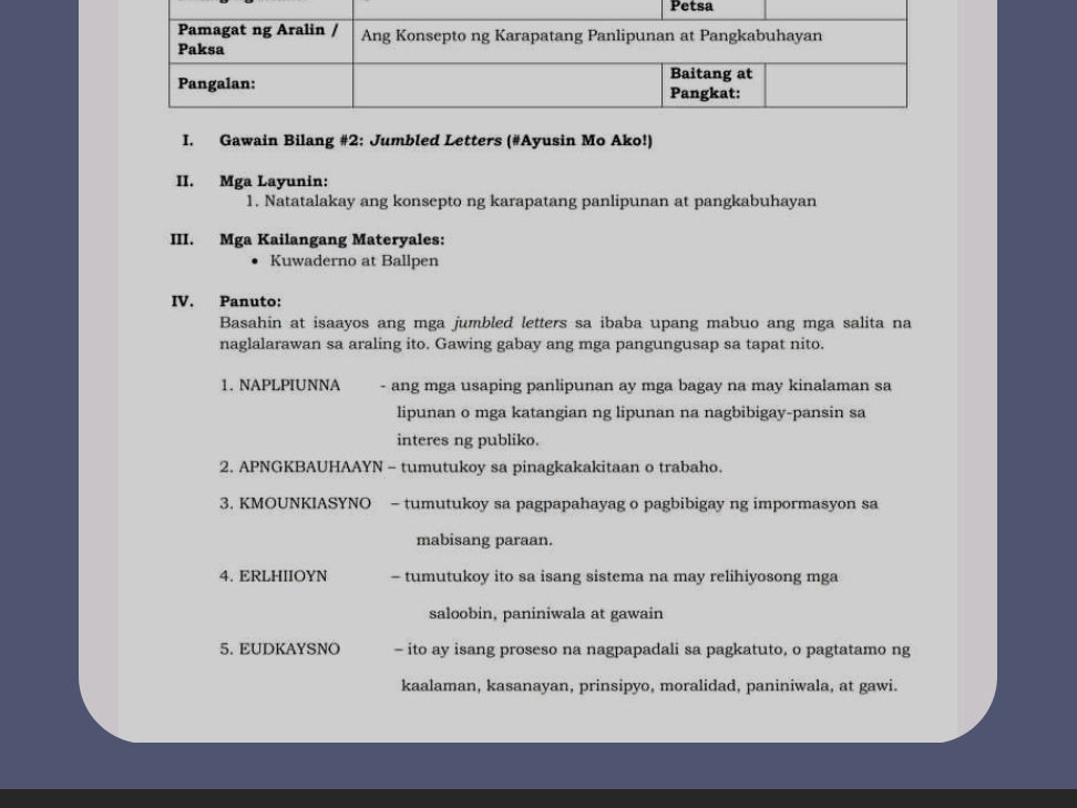 I. Gawain Bilang #2: Jumbled Letters | StudyX