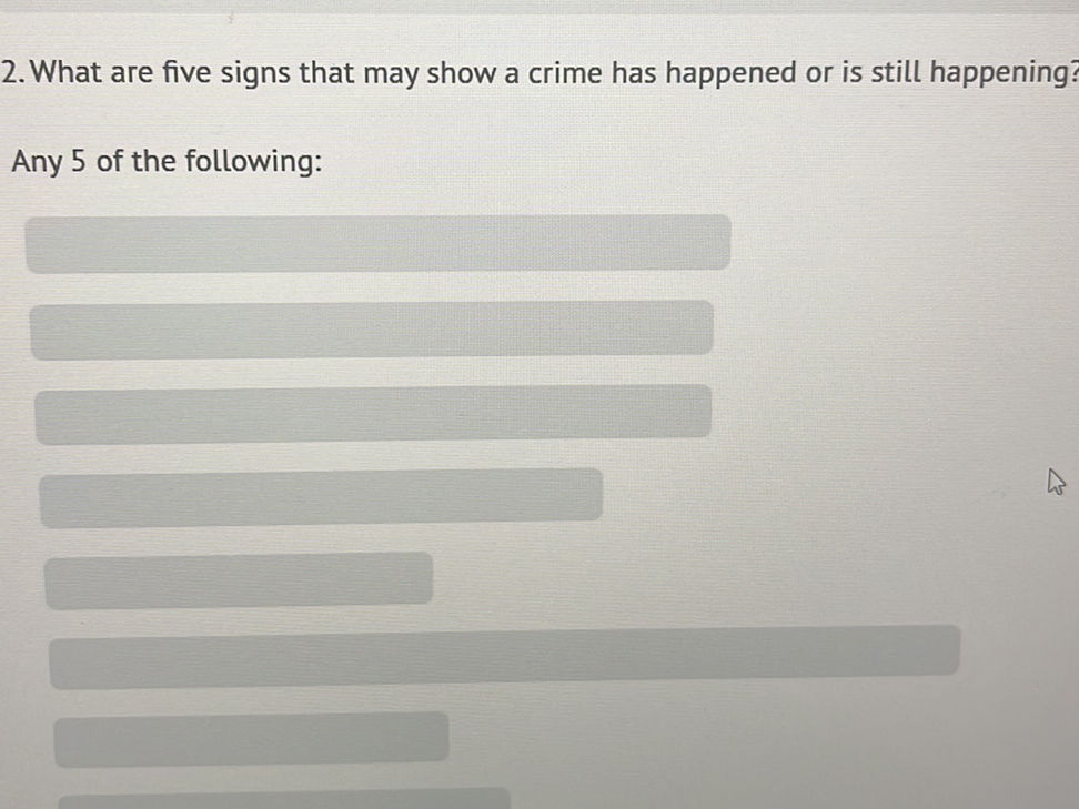 2. What are five signs that may show a crime | StudyX