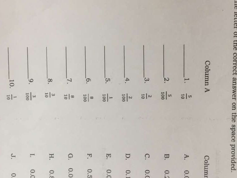 Match the fractions in Column A with their | StudyX