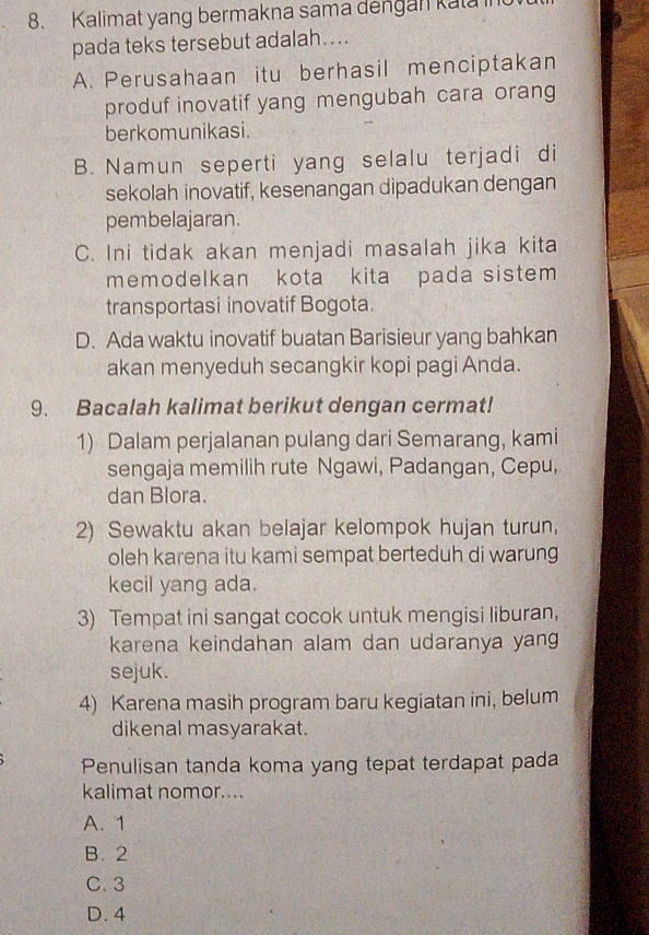 8. Kalimat yang bermakna sama dengan pada | StudyX